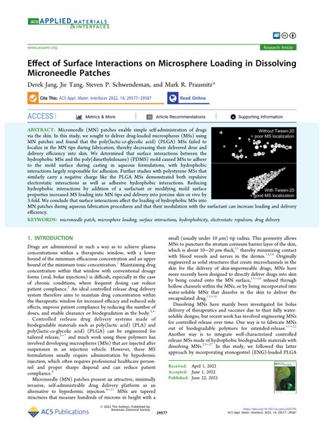 Pdf Effect Of Surface Interactions On Microsphere Loading In Dissolving Microneedle Patches