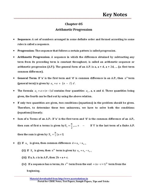 Understanding The Key Concepts And Formulas Of Arithmetic Progressions Pdf