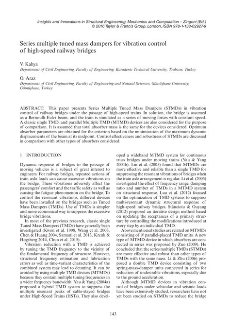 Pdf Series Multiple Tuned Mass Dampers For Vibration Control Of High Speed Railway Bridges