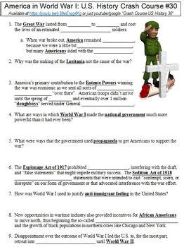 Crash Course U S History 30 America In World War I Worksheet