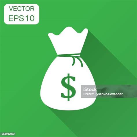 평면 스타일에서 돈 가방 벡터 아이콘입니다 긴 그림자와 달러 기호 일러스트와 함께 주머니입니다 돈 현금 자루 개념입니다 가방에