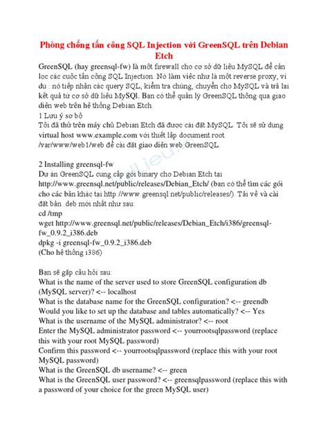 Phong Chong Tan Cong Sql Injection Voi Greensql Tren Debian Etch 1428 Pdf