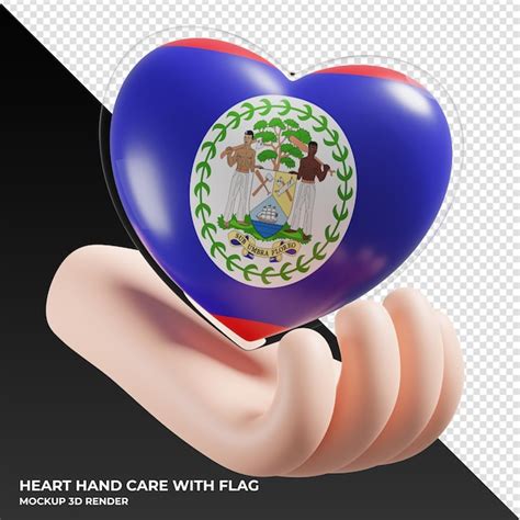 Premium PSD Belize Flag With Heart Hand Care Realistic D Textured