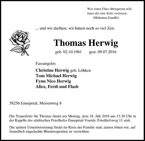 Traueranzeigen Von Thomas Herwig Trauer In Nrwde