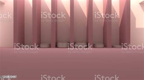 빈 공간 간격과 빛나는 빛과 핑크 컬러 룸 그리고 벽에 태양의 그림자와 벽 구멍 사이에 연단이 있었다 분홍색 색상 배경입니다 상업용 3d 렌더링에 사용할 수 있습니다 3차원