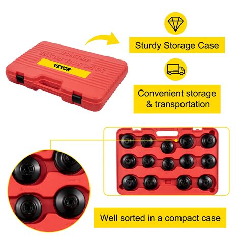 Vevor 30 Piece Oil Filter Wrench Kit Durable Steel Sockets For Oil