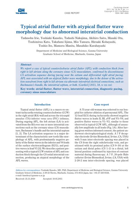 Pdf Typical Atrial Flutter With Atypical Flutter Wave Morphology Due