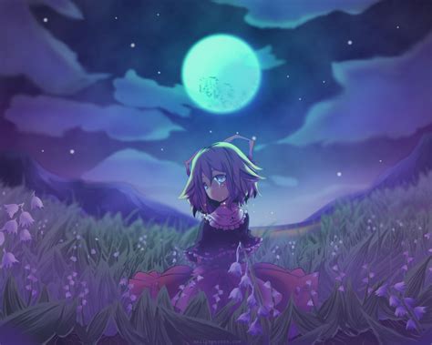 Wallpaper Night Anime Girls Short Hair Field Stars Touhou Moon
