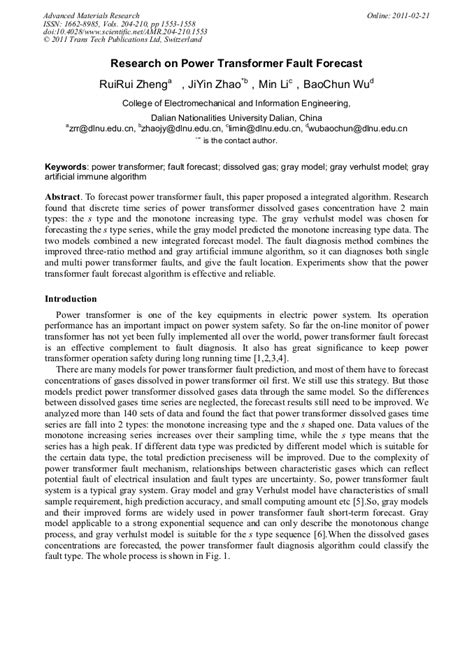 Research On Power Transformer Fault Forecast Scientificnet