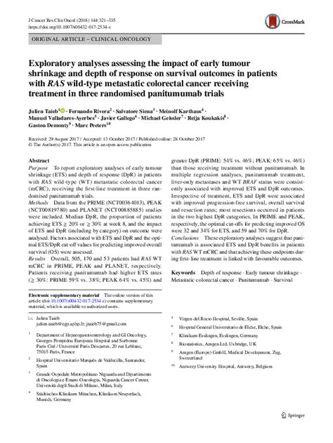 Pdf Exploratory Analyses Assessing The Impact Of Early Tumour