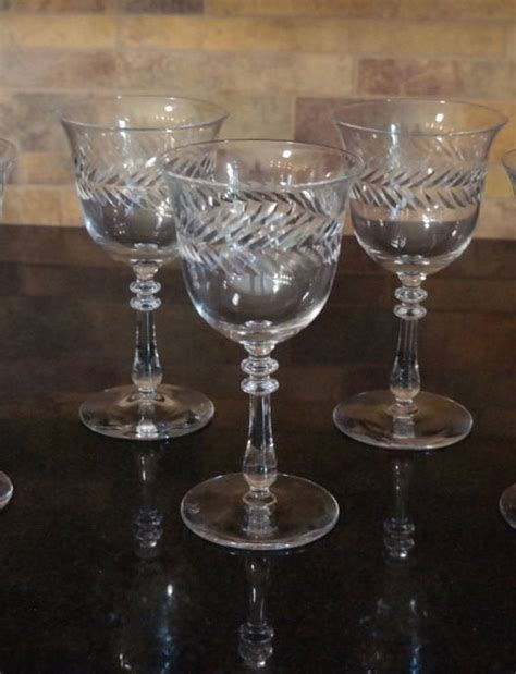 Vintage Etched Crystal Wine Glasses Set Of 3 Bryce Circa 1930s