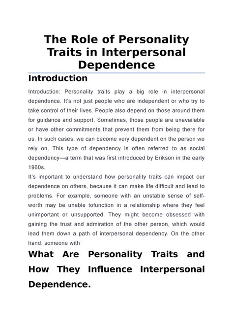 The Role Of Personality Traits In Interpersonal Dependence The Role
