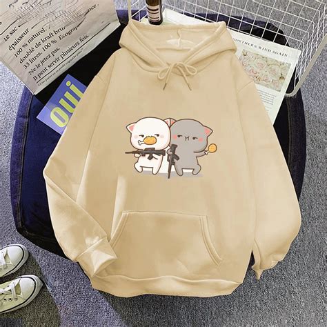 Peach Goma Cartoon Cat Hoodie Peach And Goma Sweatshirt