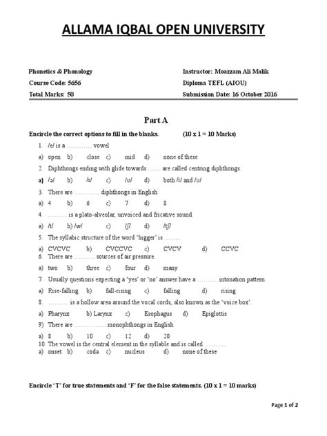 Phonetics And Phonology Assignment 1 Pdf Syllable Vowel