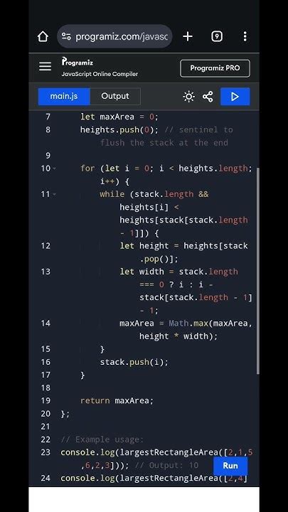 Largest Rectangle In Histogram Leetcode Javascript Solution