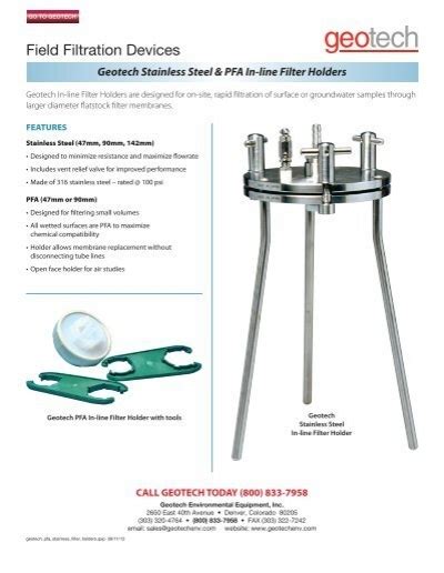 Geotech Stainless Steel And Pfa In Line Filter Holders