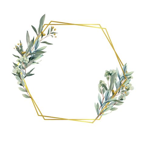 Gold Geometric Floral Greenery Leaves Frames 24554065 Png