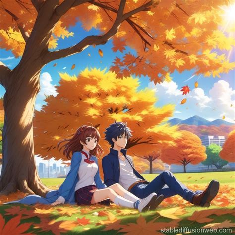 Autumn Shade Couple And Wind Gust Stable Diffusion Online