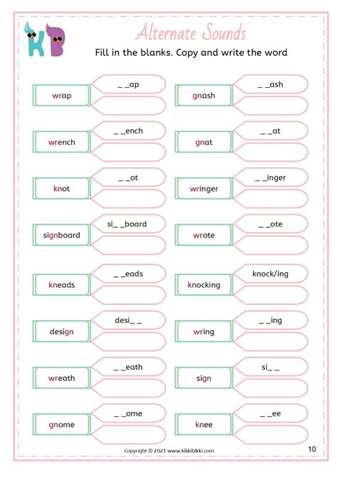 Learn To Spell Wr Kn Gn Words Free Phonics Worksheets