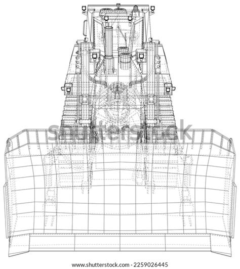 Loader Bulldozer Excavator Vector Illustration Wireframe Stock Vector