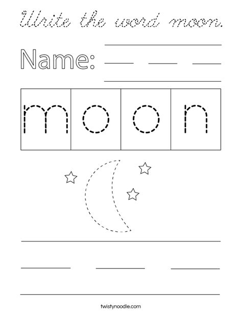 Write The Word Moon Coloring Page Cursive Twisty Noodle