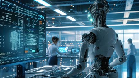 team of engineers innovating in advanced robotics laboratory stock