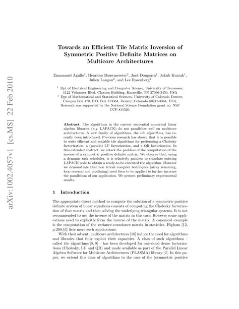 Pdf Towards An Efficient Tile Matrix Inversion Of Symmetric Positive