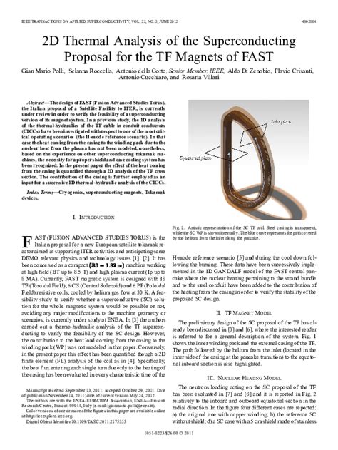 Pdf 2d Thermal Analysis Of The Superconducting Proposal For The Tf Magnets Of Fast