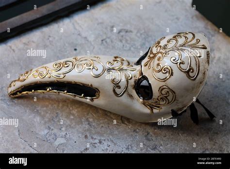 A Venetian Handmade Plague Doctor Mask Close Up Venice Italy Stock
