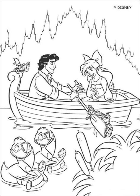 Ariel And Prince Eric On A Boat Coloring Pages