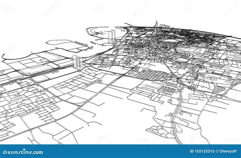 Concepto De La Ciudad Del Esquema Estilo Del Alambre marco Ilustración