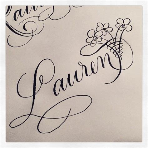 Lauren Names Hand Lettering Drawing With Flowers