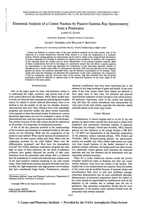 PDF Elemental Analysis Of A Comet Nucleus By Passive Gamma Ray Spectrometry From A Penetrator