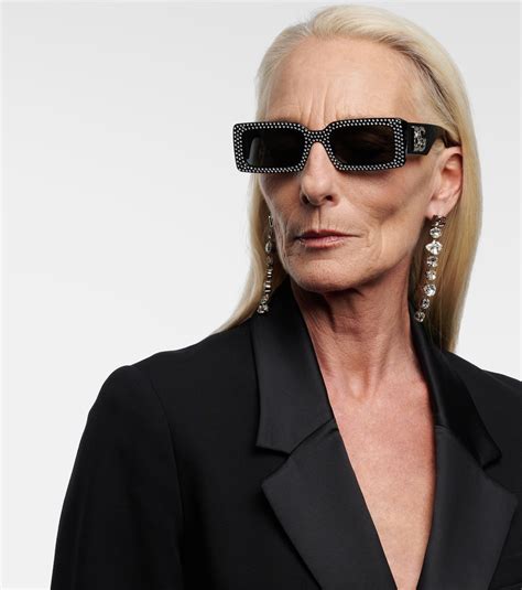 Embellished Rectangular Sunglasses In Black Dolce Gabbana Mytheresa
