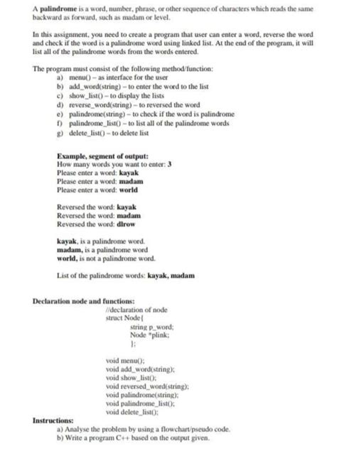 Solved A Palindrome Is A Word Number Phrase Or Other Chegg