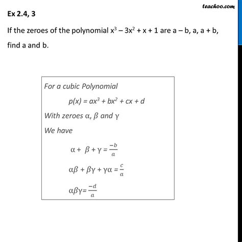 Ex 24 3 Optional If Zeroes Of Polynomial X3 3x2 X 1 Are A
