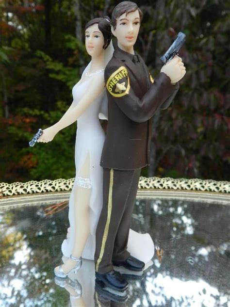 Deputy Sheriff Bride Groom Guns Wedding Cake Topper Law Enforcement