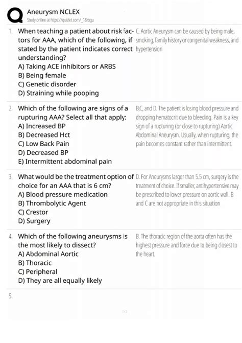 Nclex Rn And Nclex Pn Aneurysm Nursing Score 100 2025 Update Nclex