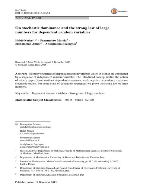 On Stochastic Dominance And The Strong Law Of Large Pdf Sequence Random Variable