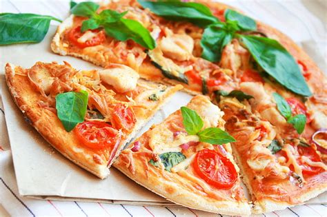 Hd Wallpaper Tomato And Basil Leaves Pizza Meat Tomatoes Food Food