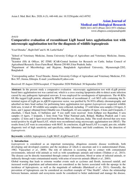 PDF Comparative Evaluation Of Recombinant LigB Based Latex Agglutination Test With Microscopic