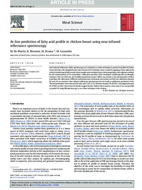Pdf At Line Prediction Of Fatty Acid Profile In Chicken Breast Using Near Infrared Reflectance