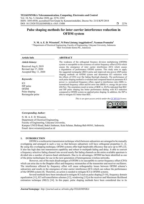 Pulse Shaping Methods For Inter Carrier Interference Reduction In OFDM System PDF