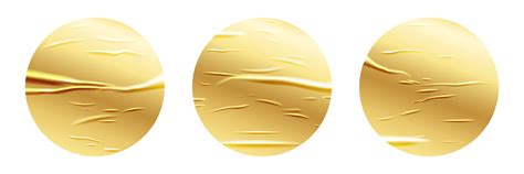 주름 골드 종이 라운드 스티커 세트입니다 접착 효과 배경입니다 벡터 현실적인 구겨진 포스터 젖은 기름 주름 빈 질감 크리에이티브 디자인을 위한 빈 광고 칼럼 목업 개체