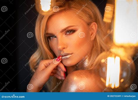 Beauty Woman With Light Bulbs Stock Image Image Of Female Beauty