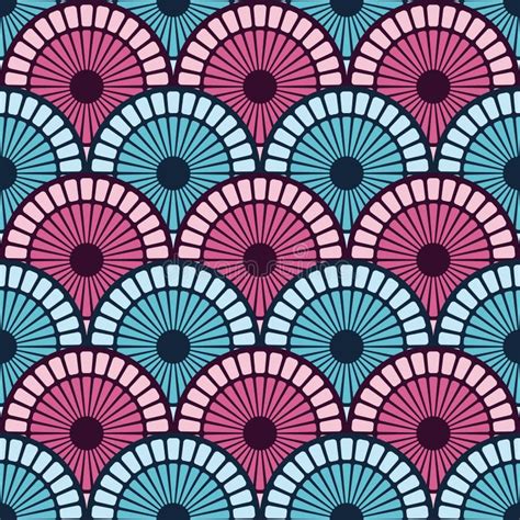 Seamless Japanese Vintage Vector Pattern Repeating Striped Circles Round Ornaments Stock