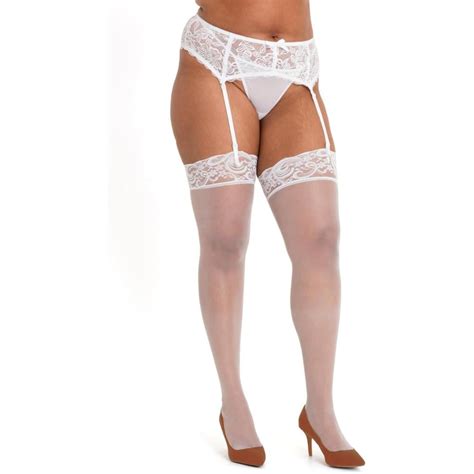 Lovehoney Lingerie Womens Sheer Floral Lace Stockings Stretchy Nylon