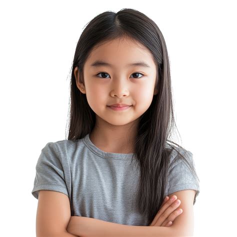 Young Asian Girl Confidently Standing With Crossed Arms Against A