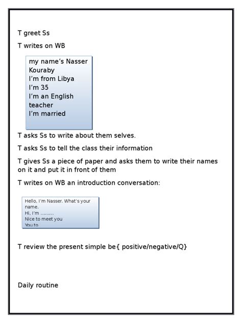 Lesson Plan First Class Docsharetips