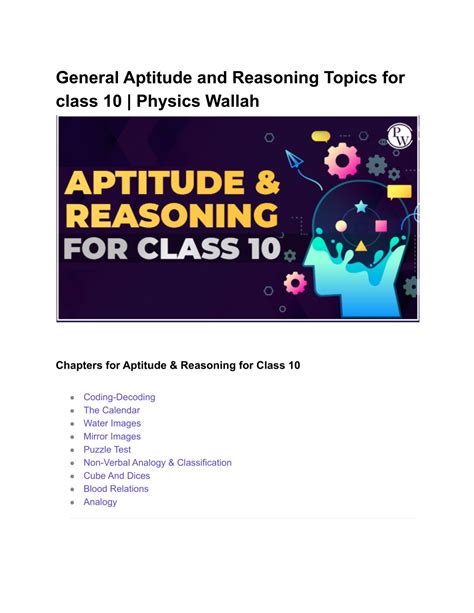 Ppt General Aptitude And Reasoning Topics For Class 10 Physics